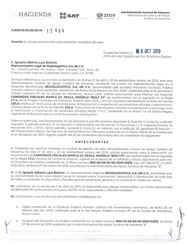 Sellos Fiscales para Agencias Aduanales - Candados Fiscales Aduana